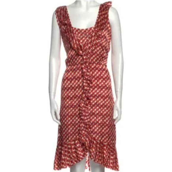 Tory Burch Tory Burch Janetta Midi Dress Silk Blend Ruffle Red Rust 0 ...