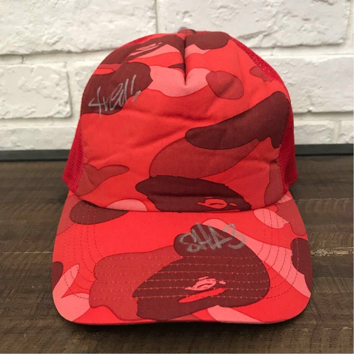 Bape × Pharrell 2004 NERD × BAPE pharrell camo cap red camo trucker hat ...