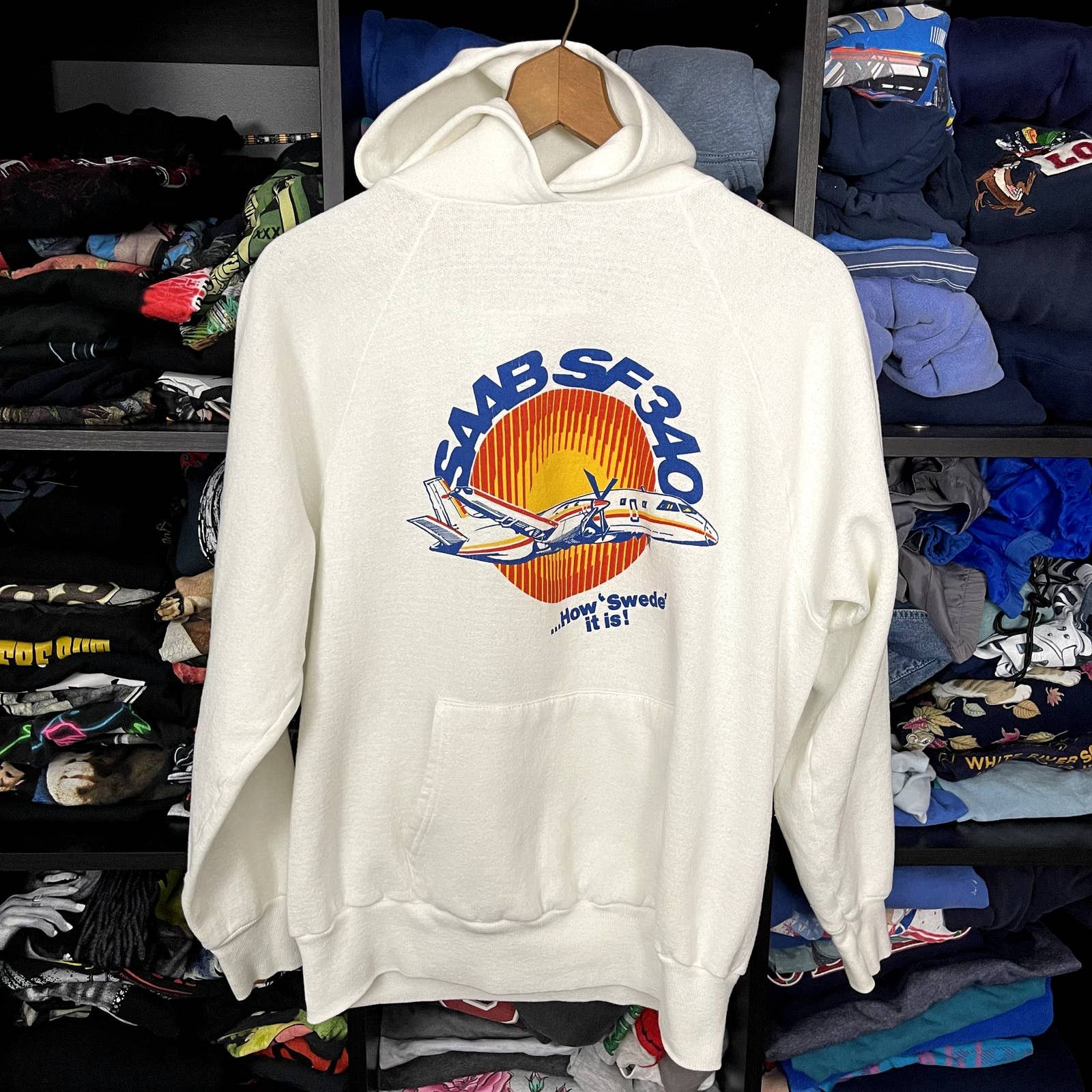 Vintage Vintage Saab Automotive Hoodie Airplane USA Made SF340 SZ M ...