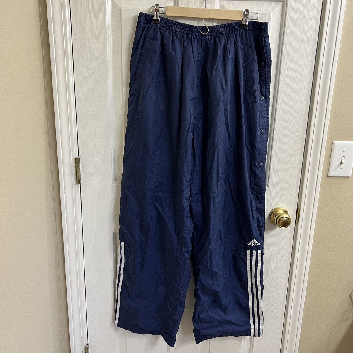 Adidas × Vintage Vintage Adidas Snap Button Track Pants XL Break Tear ...