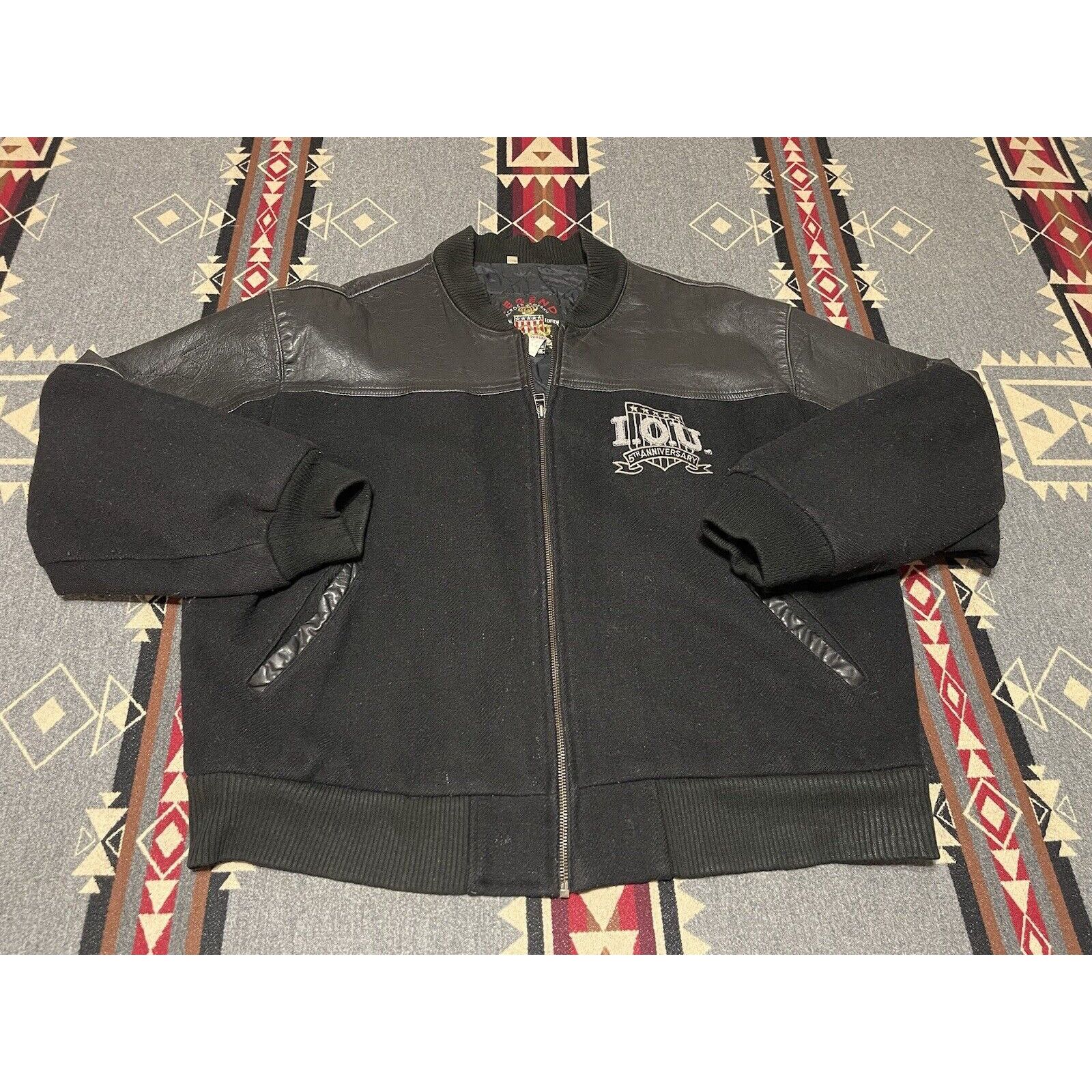 Vintage IOU Legendary Leather Varsity Bomber Jacket Black Leather Wool ...