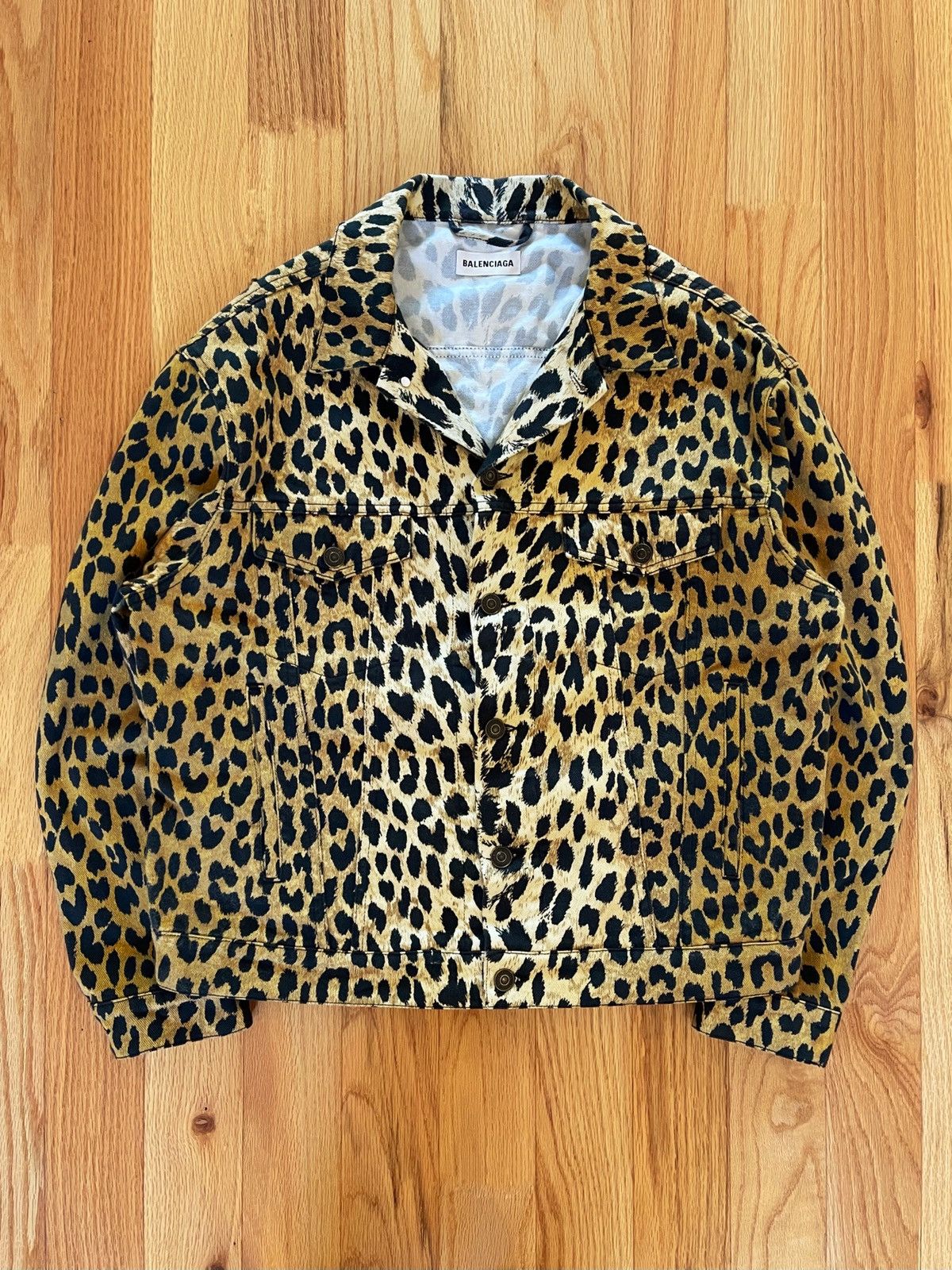 Balenciaga SS2019 Balenciaga Leopard Print Denim Trucker Jacket | Grailed