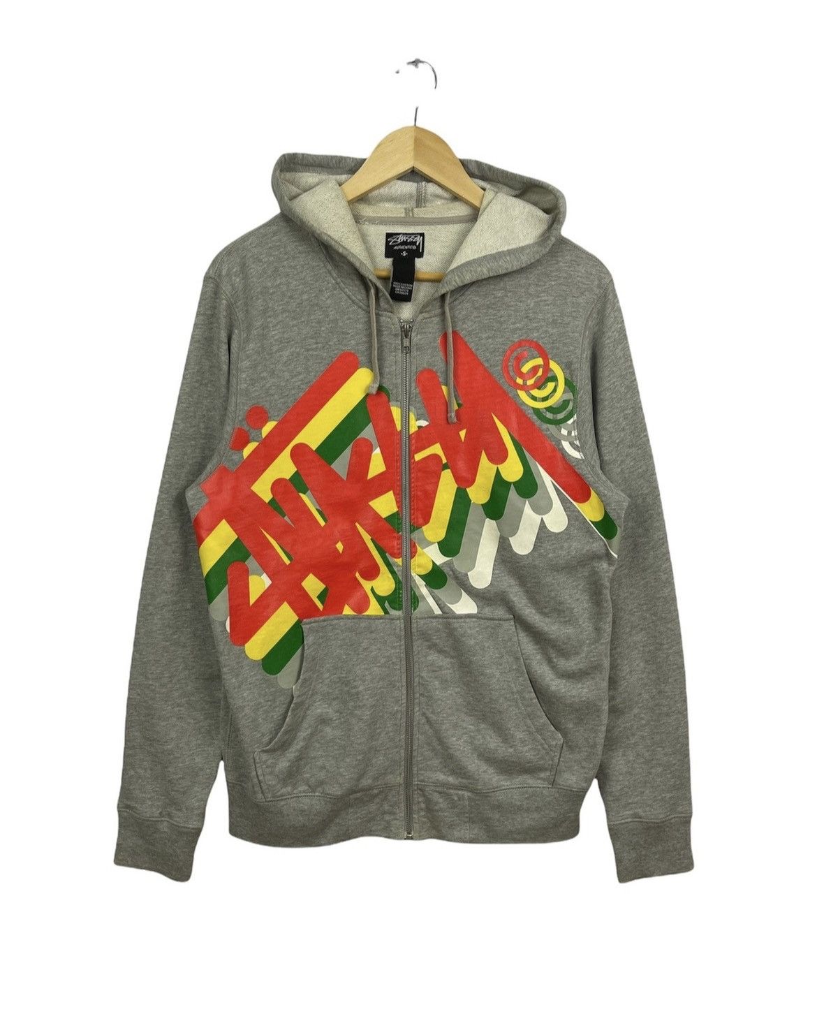 Stussy Stussy Big Logo Full Zipper Hoodie Grey Small | Grailed