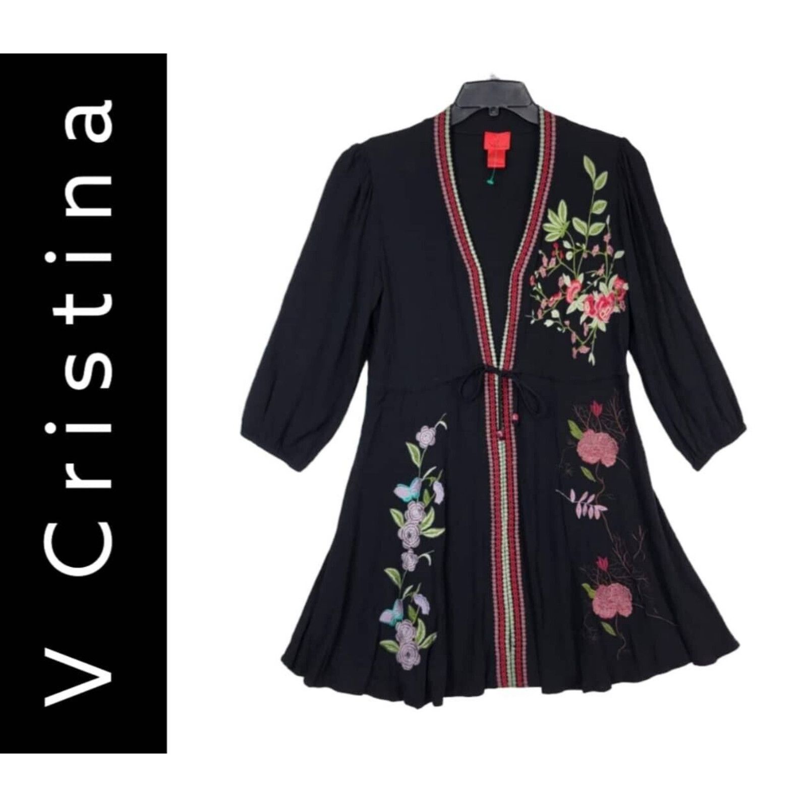 Vintage V Cristina Woman Long Sleeve Casual Formal Embroidered Floral ...