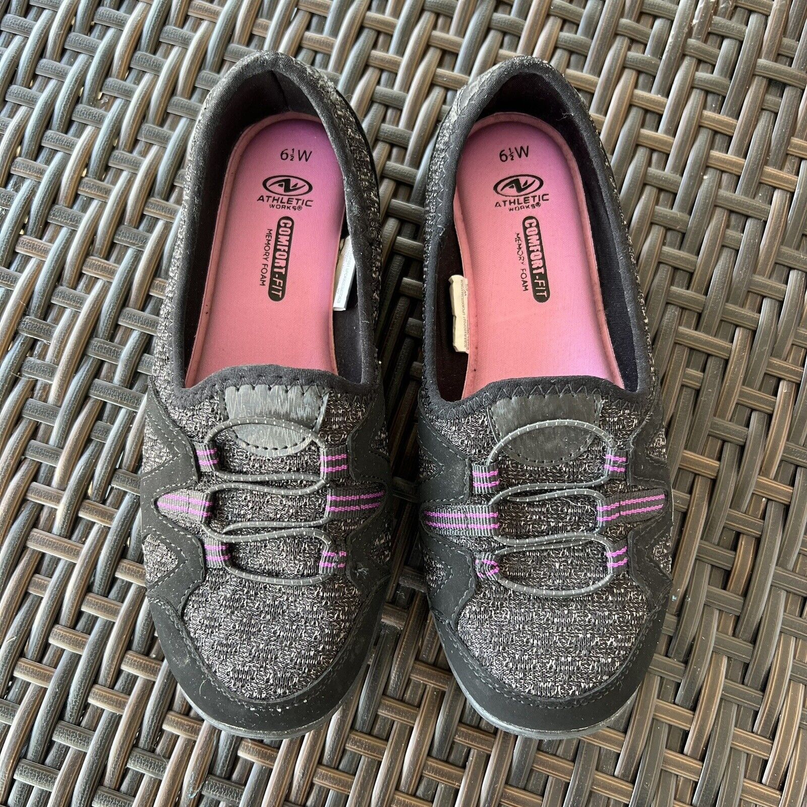 Athletic Works Women Athletic Works Shoes Slip On Sz 6.5 W Black Memory ...