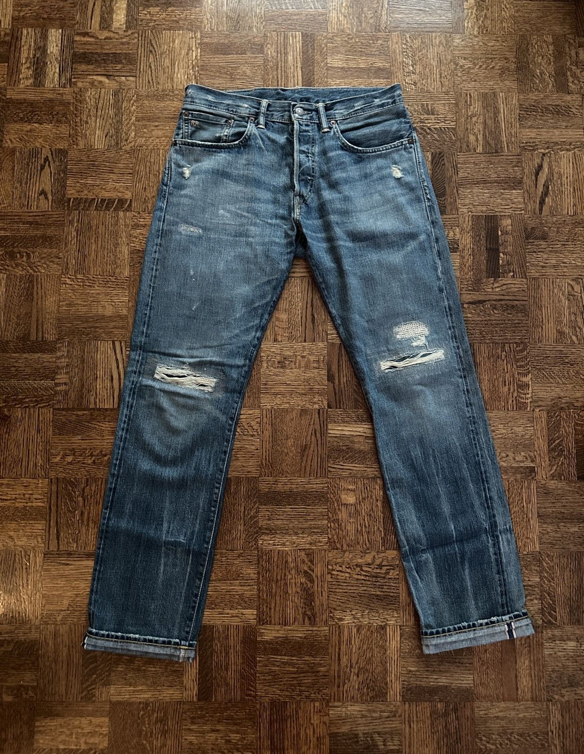 Polo Ralph Lauren × RRL Ralph Lauren RRL Repaired Blue Raw Denim Jeans ...