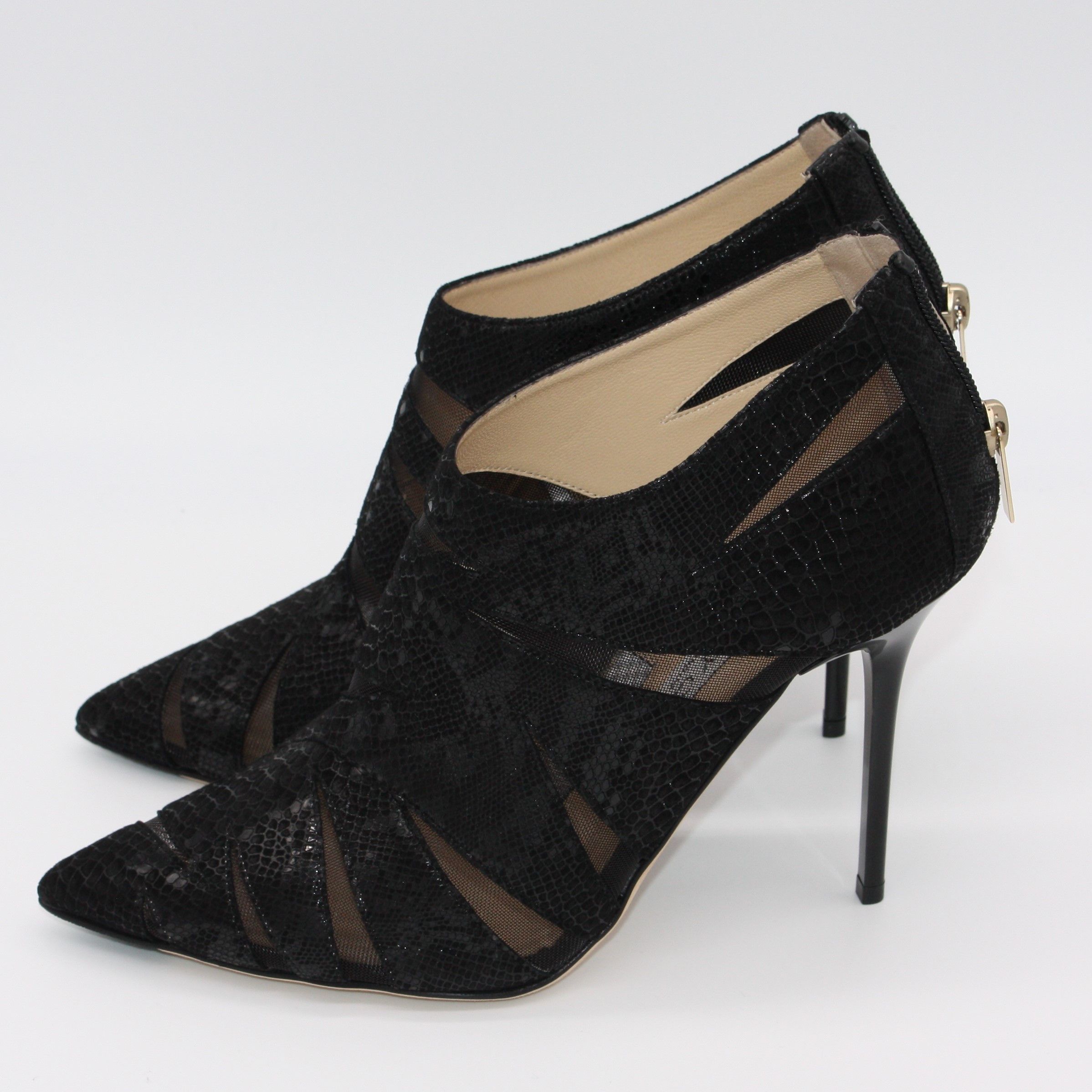 Jimmy Choo Wister Glossed Snake-Effect Suede & Mesh Boots US 10 $995 ...