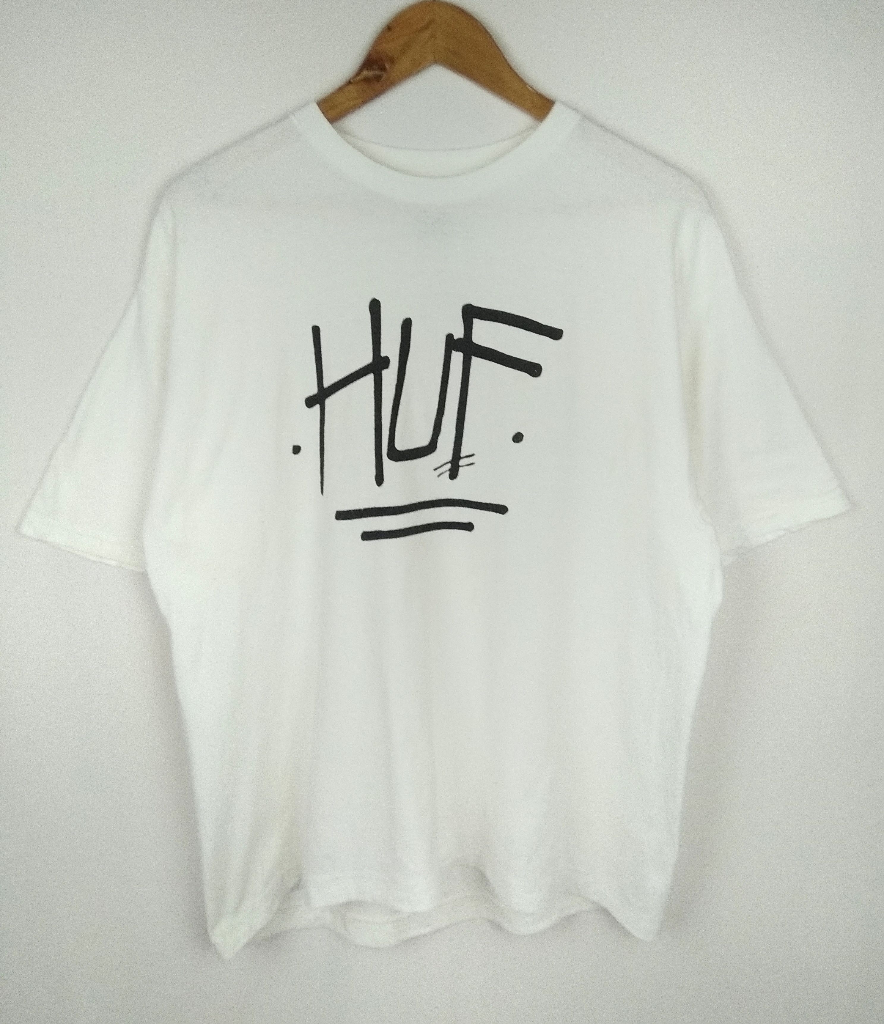 Huf × Stussy × Vintage Stussy x Huff skateboard big logo tshirt | Grailed