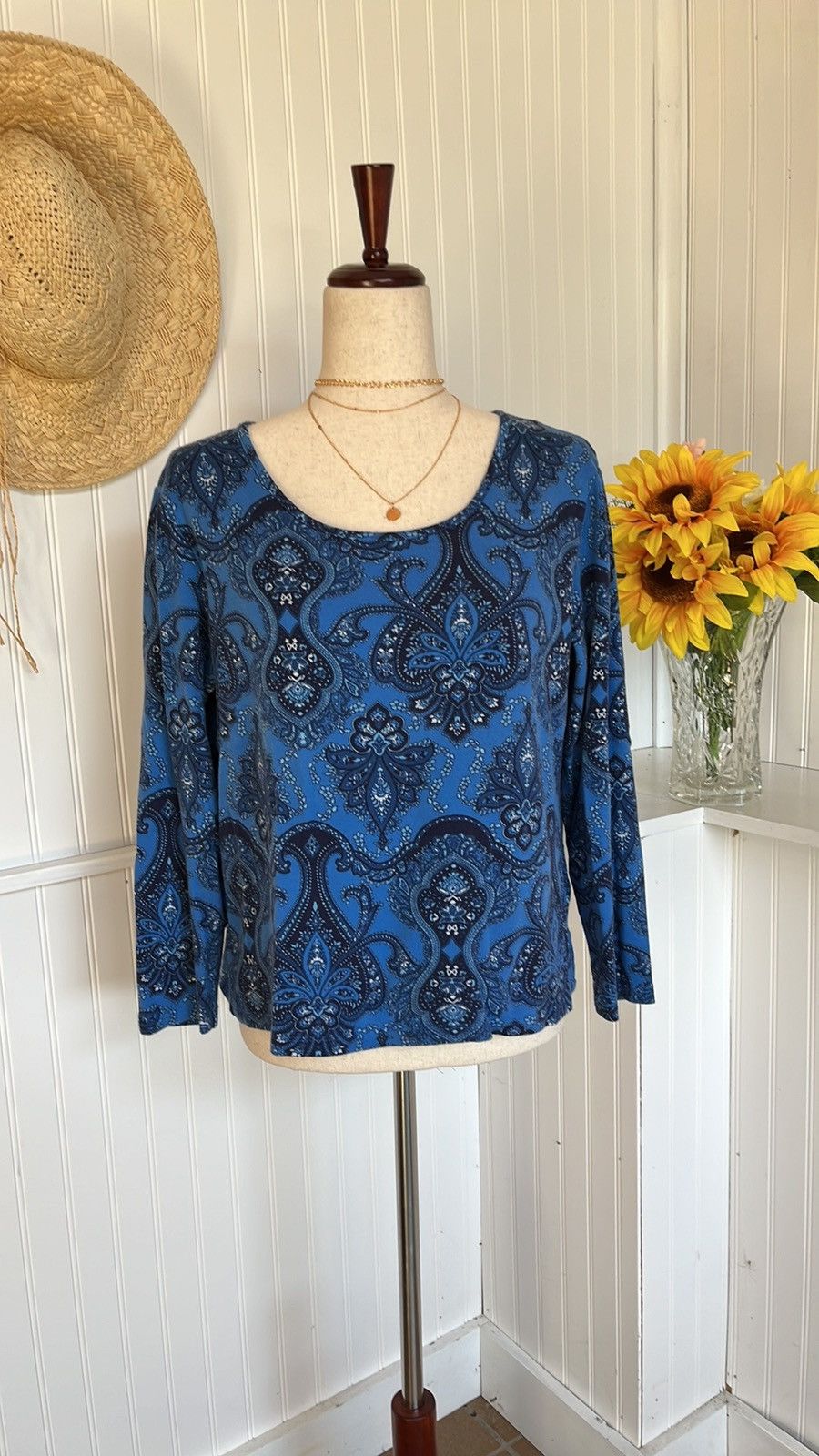 Jones New York Jones New York Blue Long-sleeve Paisley Blouse | Grailed