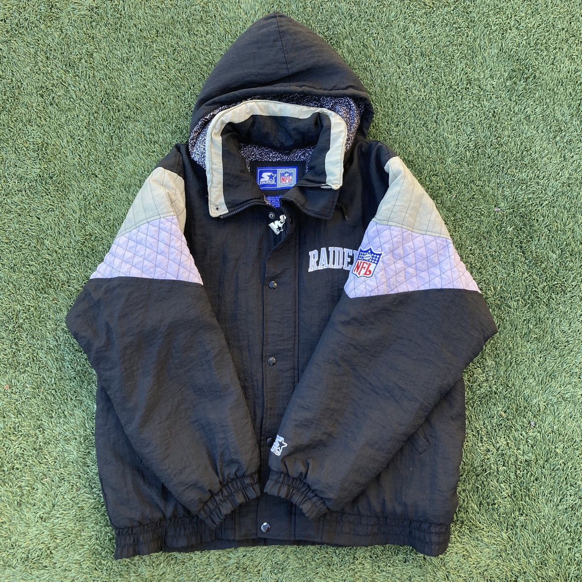 Vintage STARTER 90S Vintage Los Angeles Raiders Parka Puffer Jacket ...