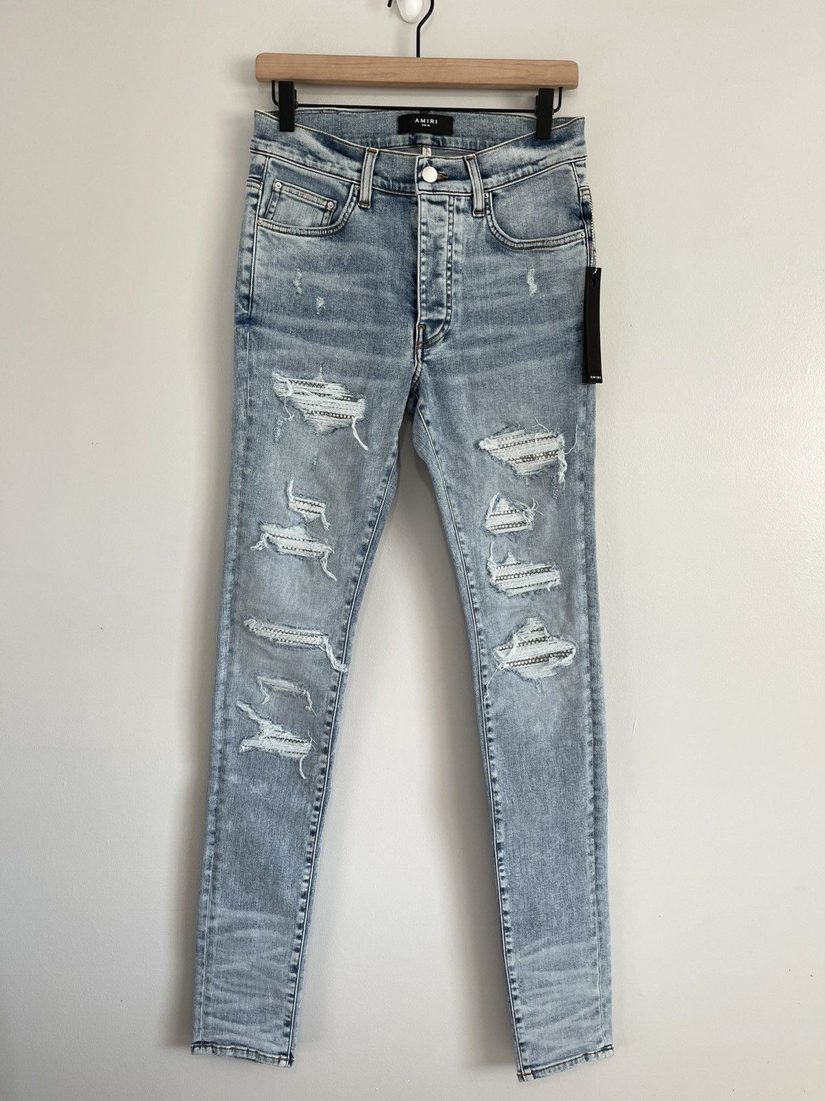 Amiri Amiri SWAROVSKI Crystal Vintage Light Wash Denim Jeans 30 | Grailed