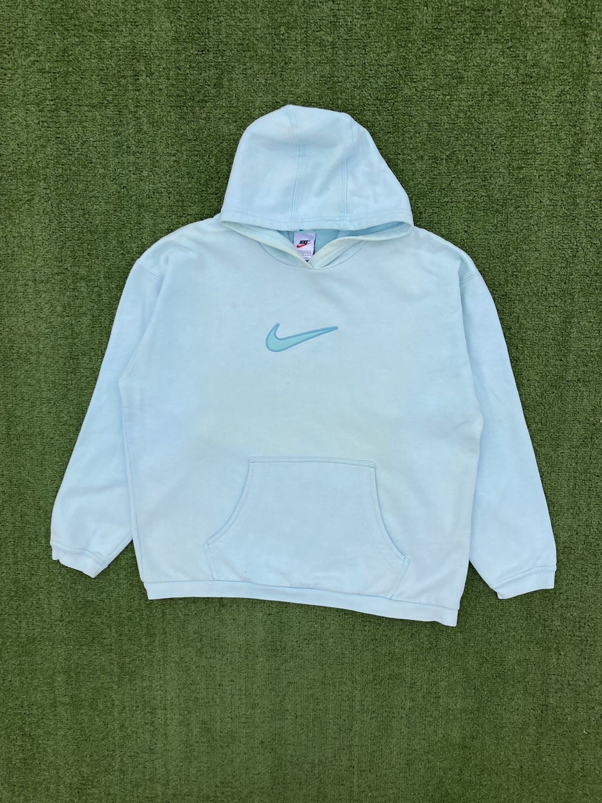 Nike × Vintage Vintage Beautiful Turquoise Nike Spellout Swoosh Hoodie ...