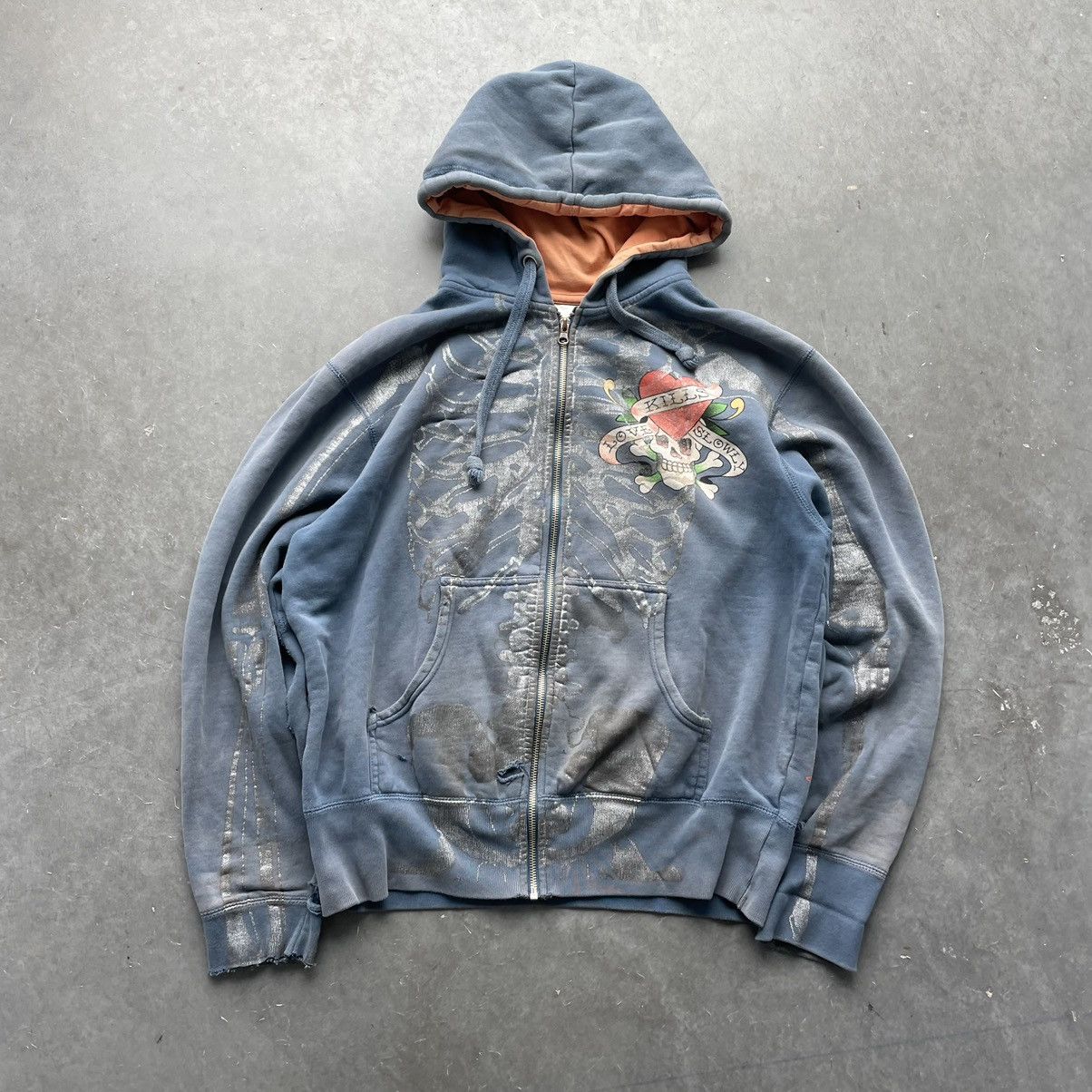 Vintage Crazy Vintage Y2K Ed Hardy Skeleton Hoodie Faded Distressed ...