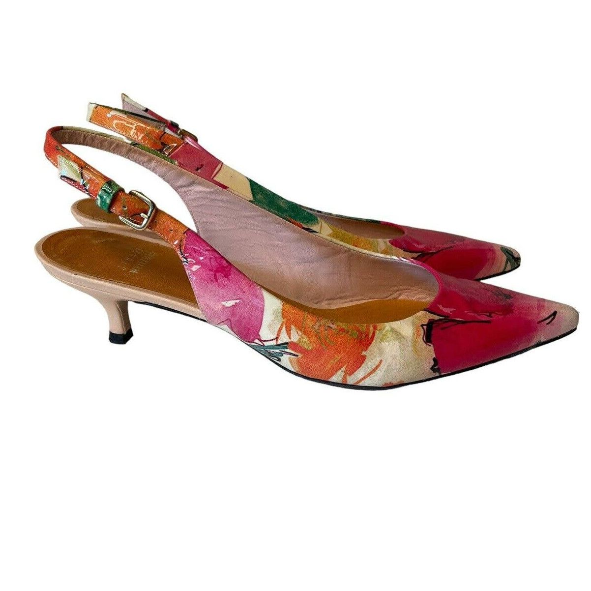 Stuart Weitzman Stuart Weitzman Floral Slingback Kitten Heels Pointed ...