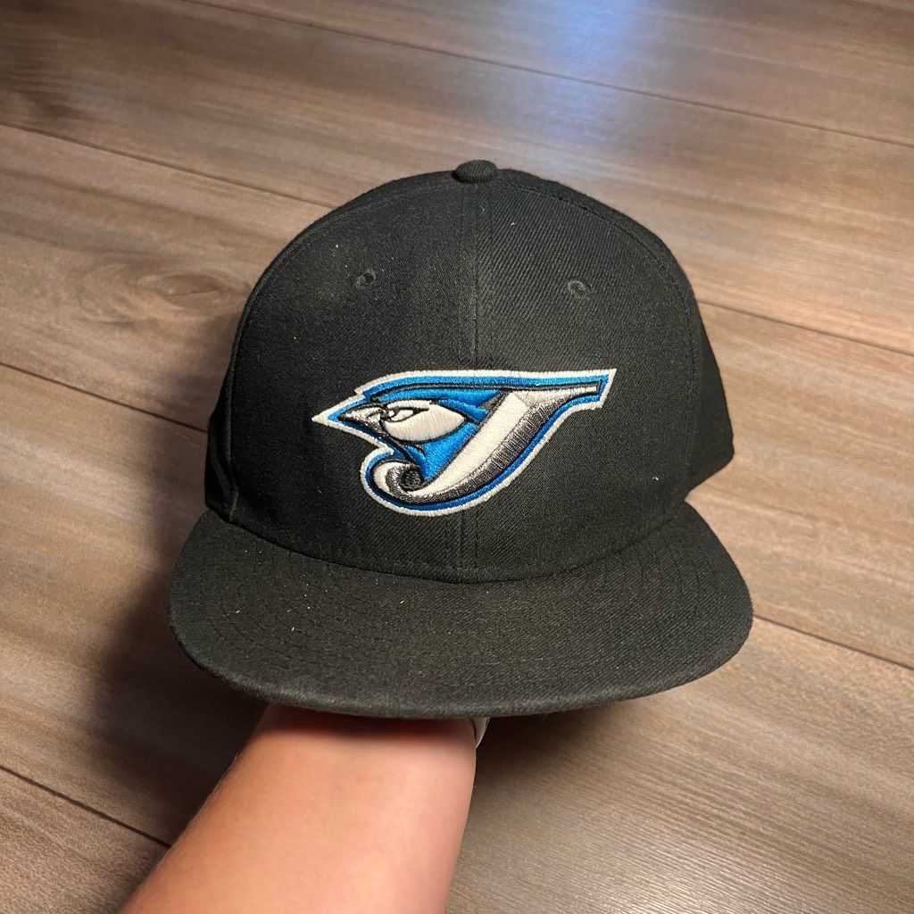 New Era VINTAGE Toronto Blue Jays Hat Cap Size 7 3/8 Fitted Black Em ...