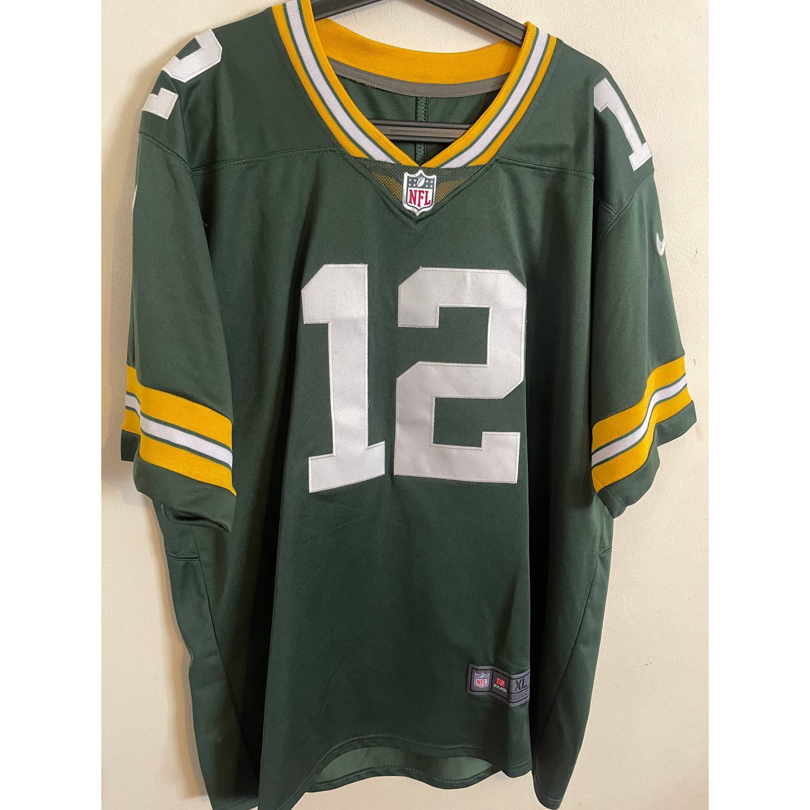 Nike NIKE Aaron Rodgers #12 Green and Yellow XL On Field Jersey | Grailed