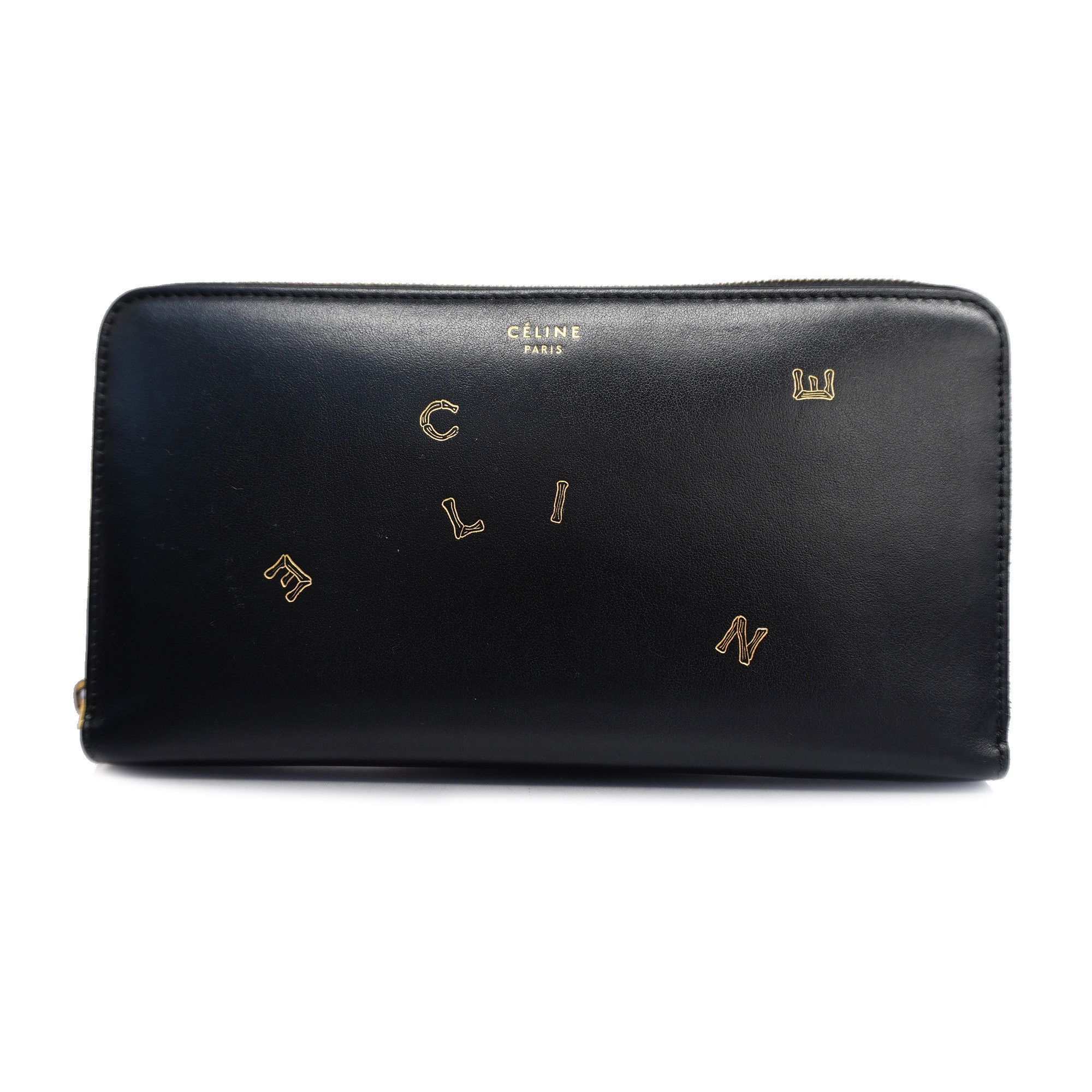 Celine [3xd4503] Auth Celine long wallet large zipped multifunction ...