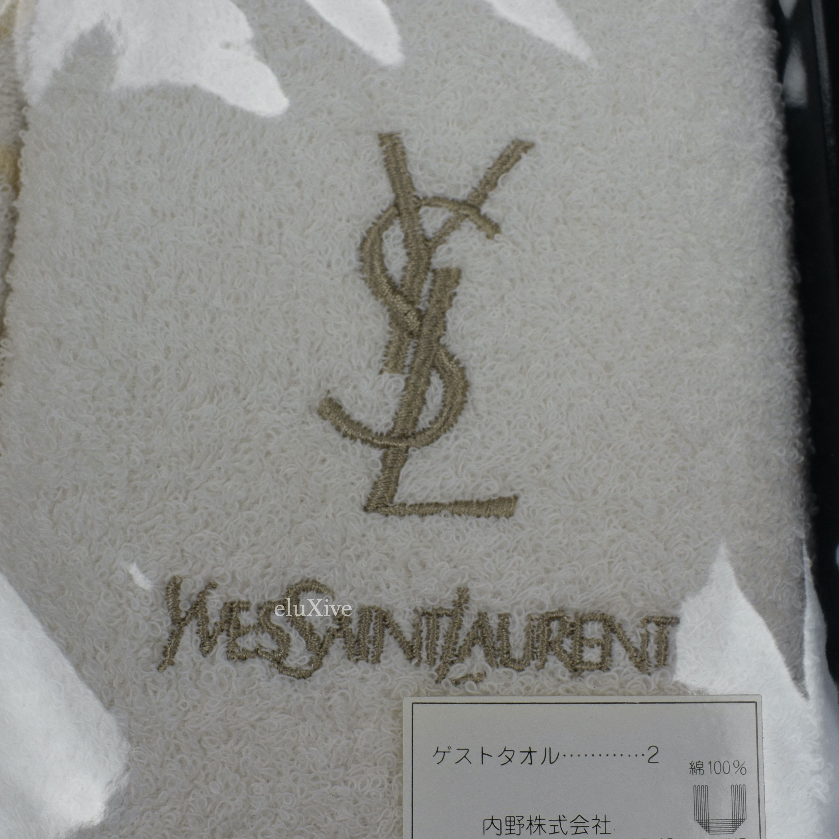 Yves Saint Laurent Ivory White Set of 2 YSL Logo Hand Towels (Medium ...