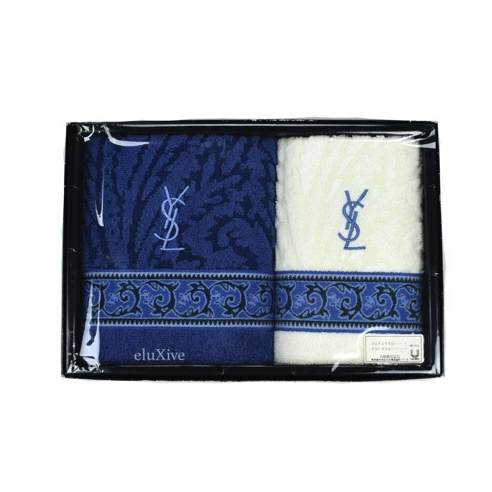 Yves Saint Laurent Yves Saint Laurent White/Blue Set of 2 YSL Logo Hand ...