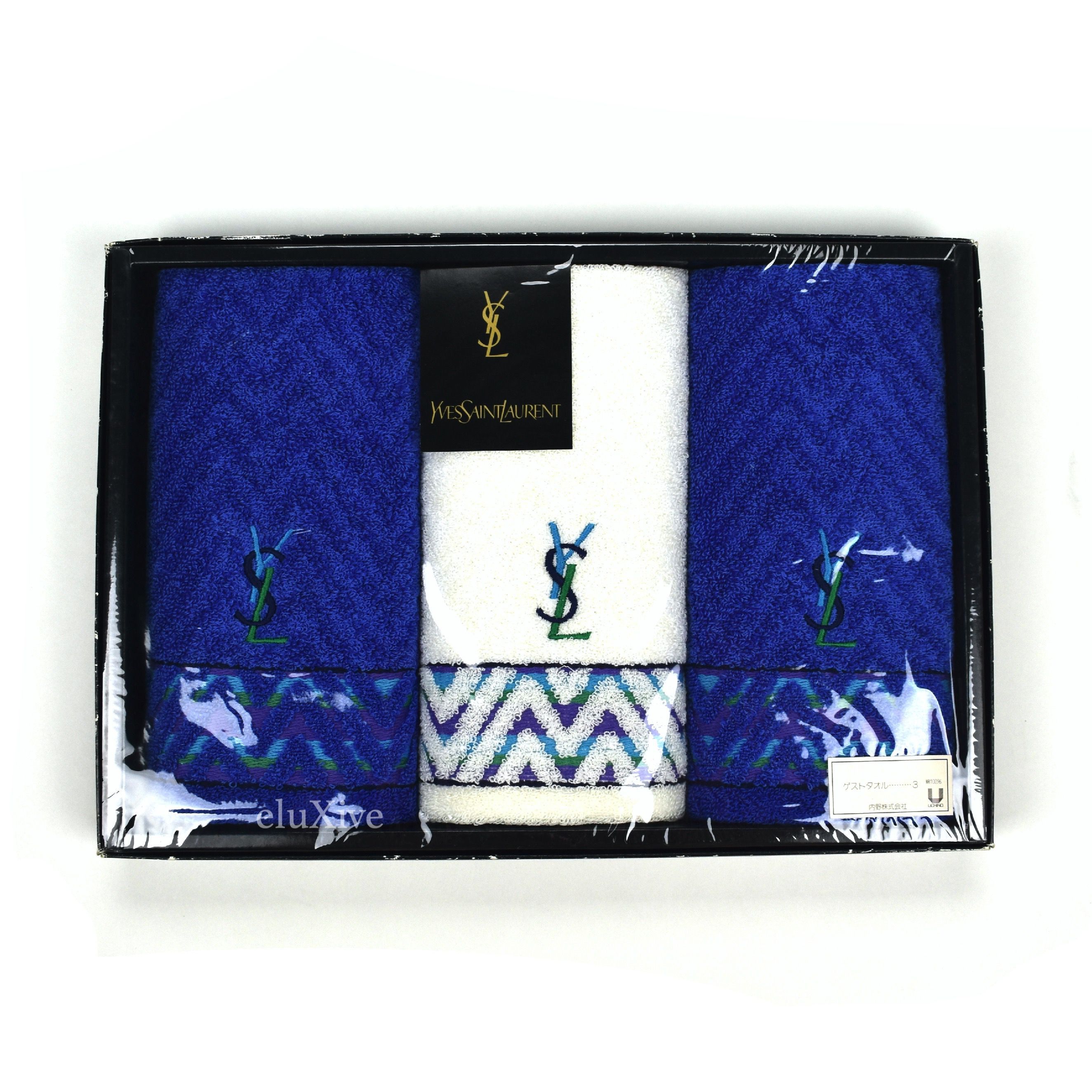 Yves Saint Laurent Yves Saint Laurent White/Blue Set of 3 YSL Logo Hand ...