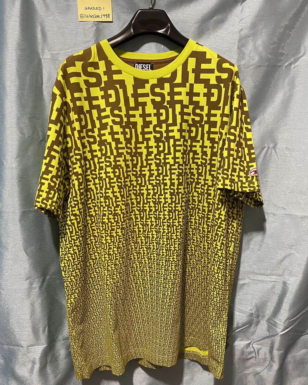 Diesel Diesel Monogram Logo Overprint T-Shirt - Lime & Brown | Grailed