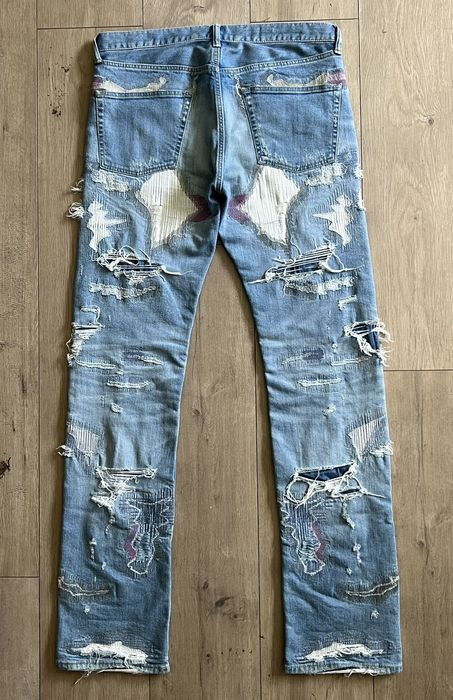 Vlone Vlone Blue Scab Distressed Denim Exclusive Size Large Pants | Grailed