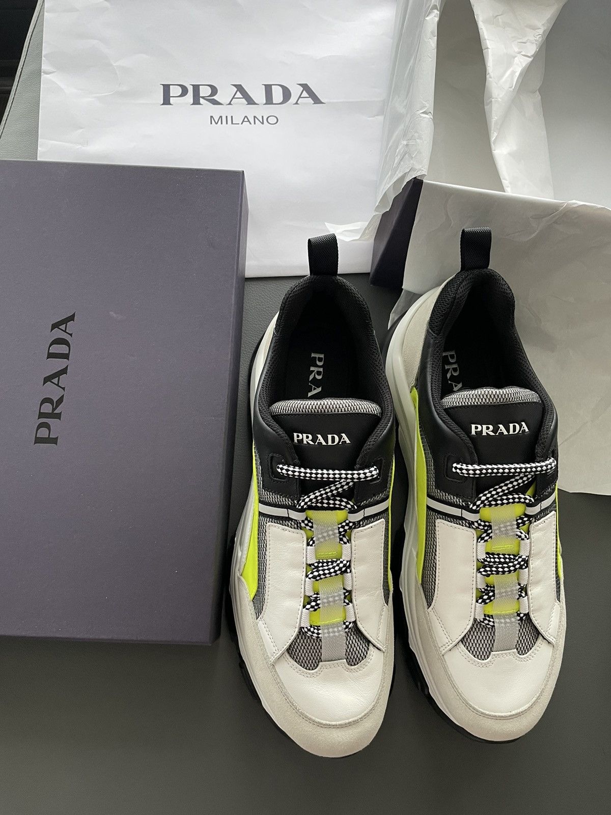 Prada Rare Limited Edition Logo Mid Top Leather Sneakers Brand New ...