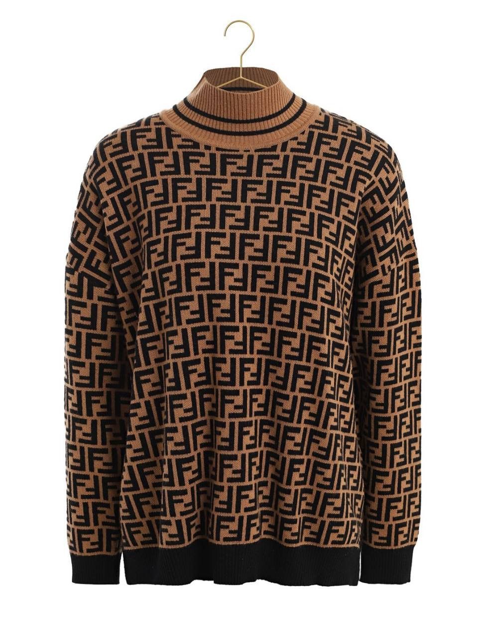Fendi Fendi High Neck Monogram Cashmere Turtleneck Sweater Beige | Grailed