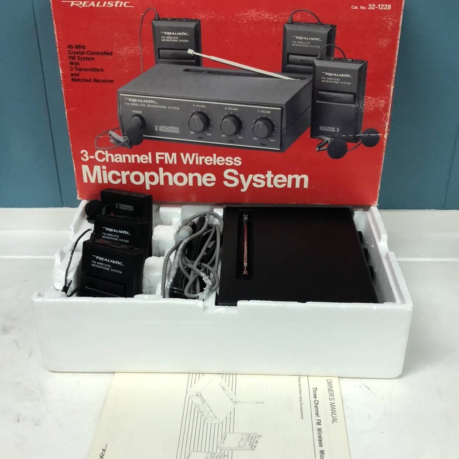 Vintage Vtg Realistic 3-Channel FM Wireless Microphone System 321228 ...