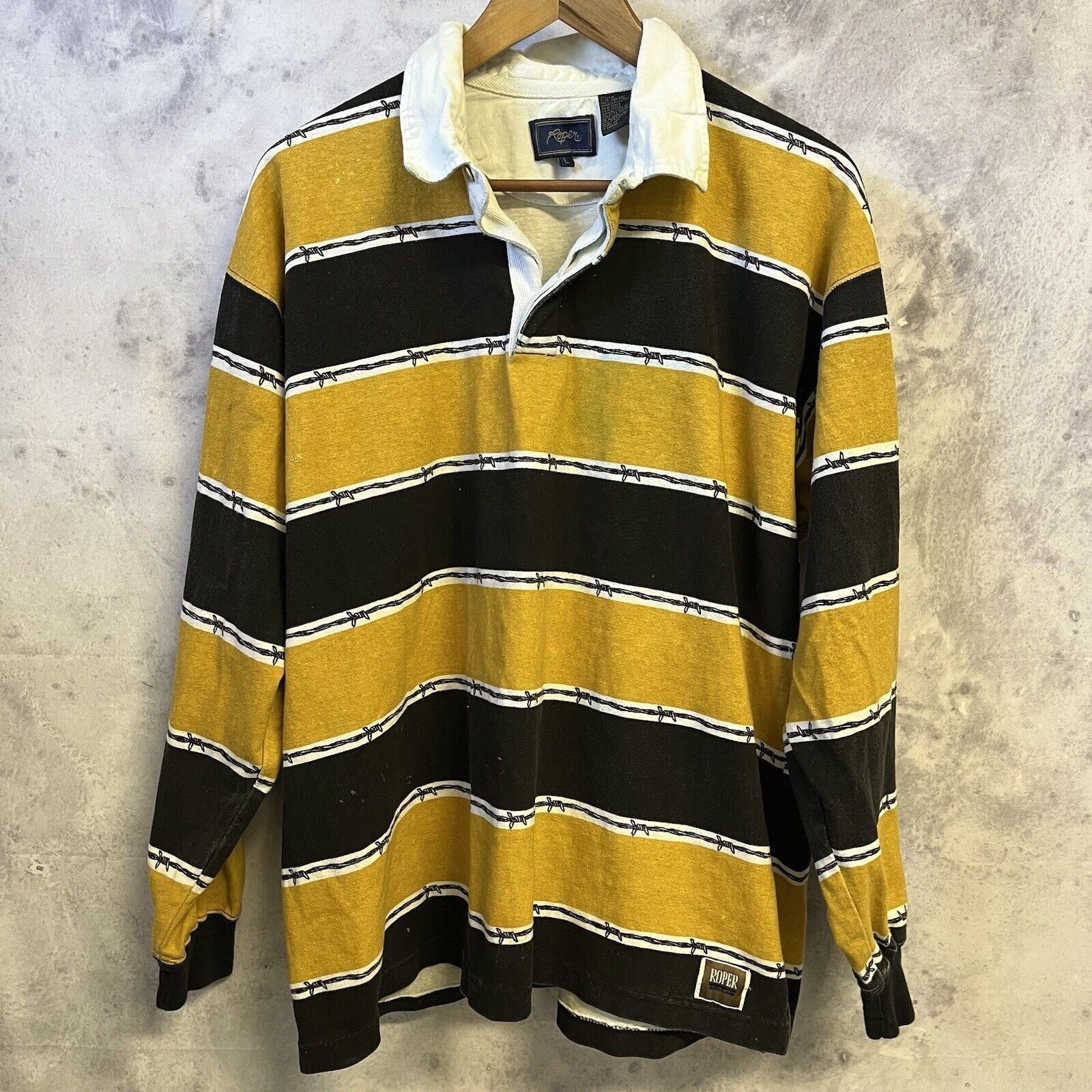 Vintage Vintage Roper Rugby Shirt Mens Large Barbed Wire Long Sleeve ...