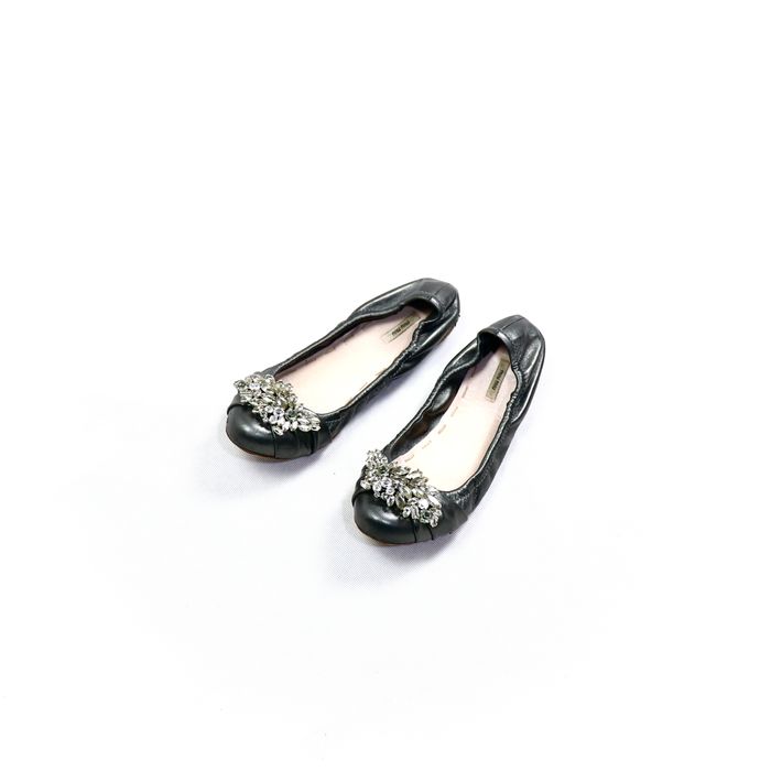 Miu Miu Rhinestone Classic Leather Ballet Shoes | Grailed