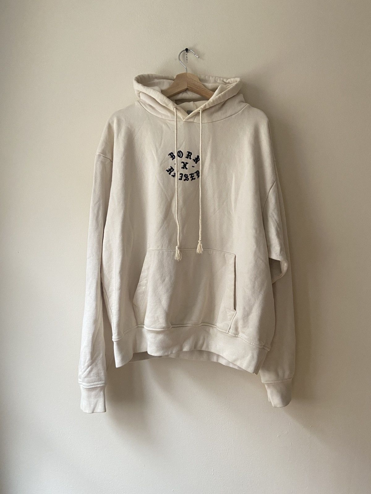 Vintage Vintage Born x Raised embroidered logo cream white hoodie | Grailed