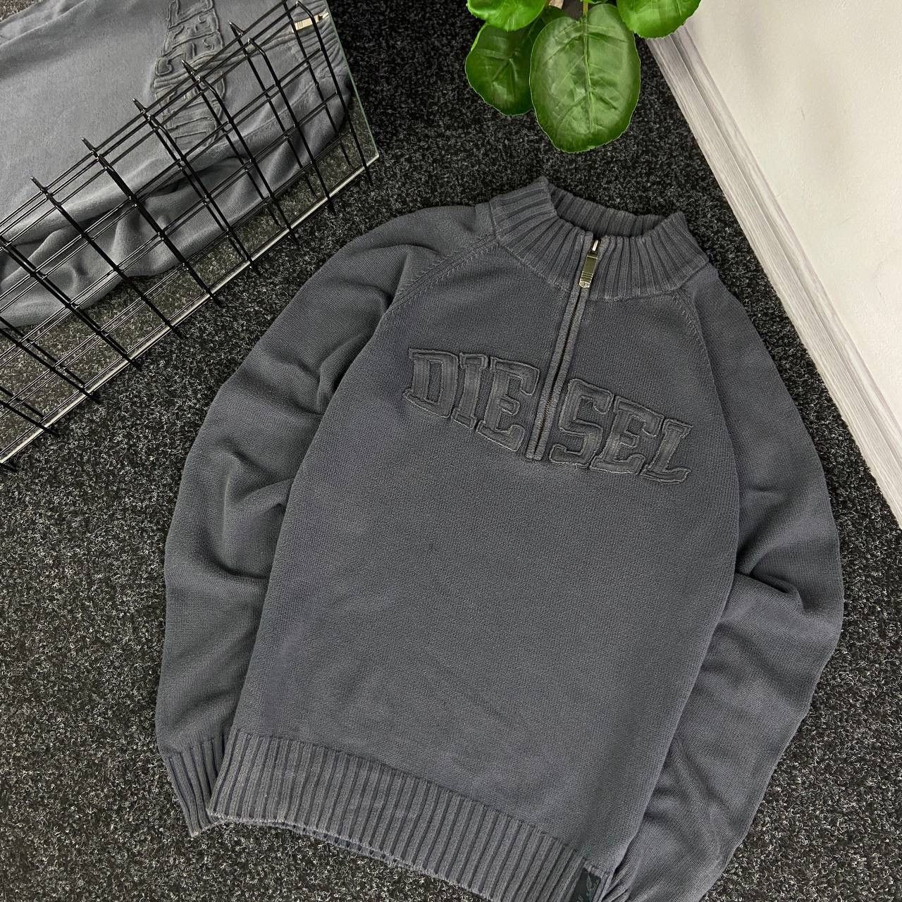 Diesel Man Diesel Sweatshirt Zip 1/4 Big Logo Faded Very Rare 90s | Grailed