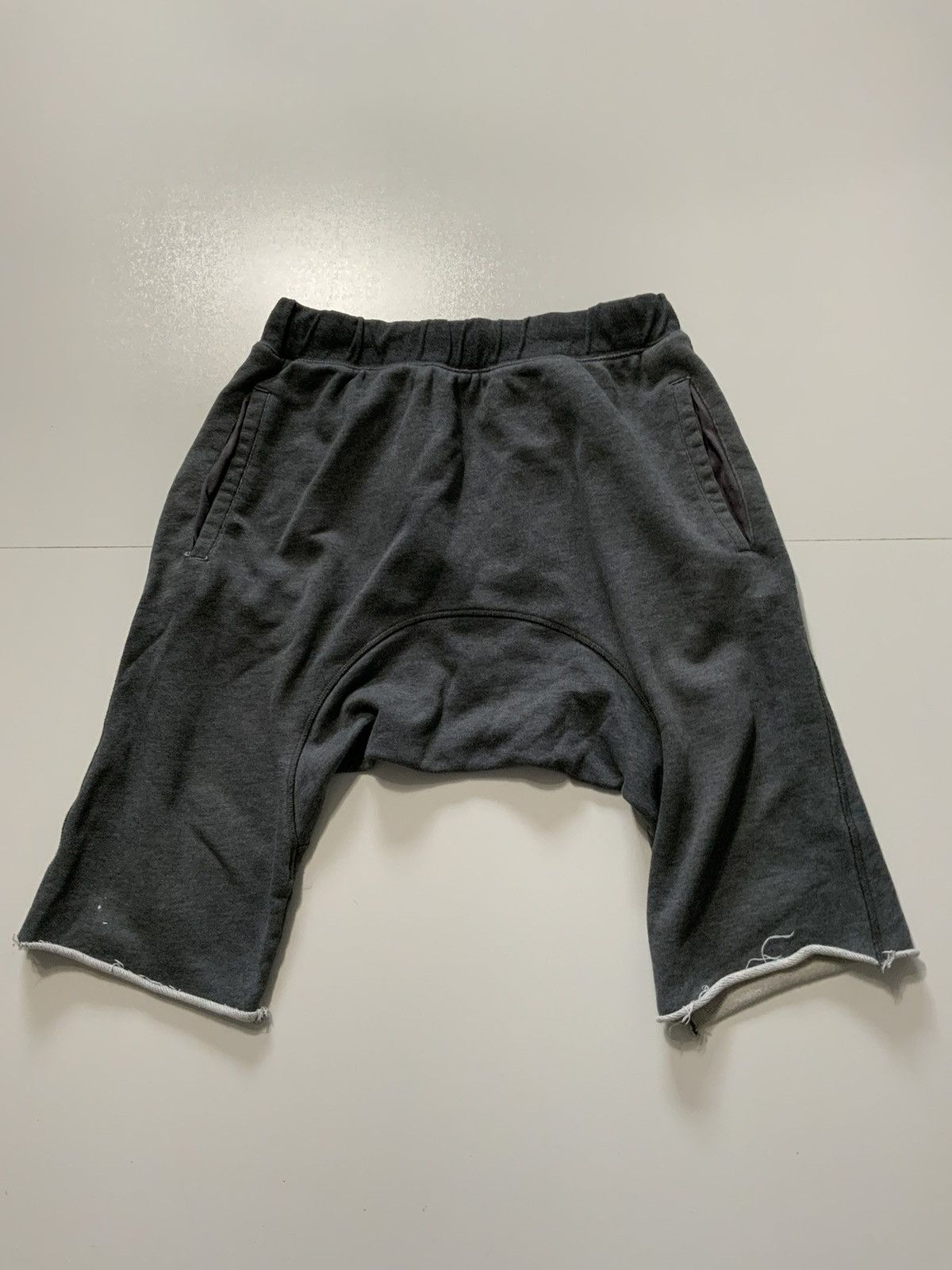 Oak NYC Oak NYC Charcoal Grey Raw Edge Drop Crotch Sweat Shorts | Grailed
