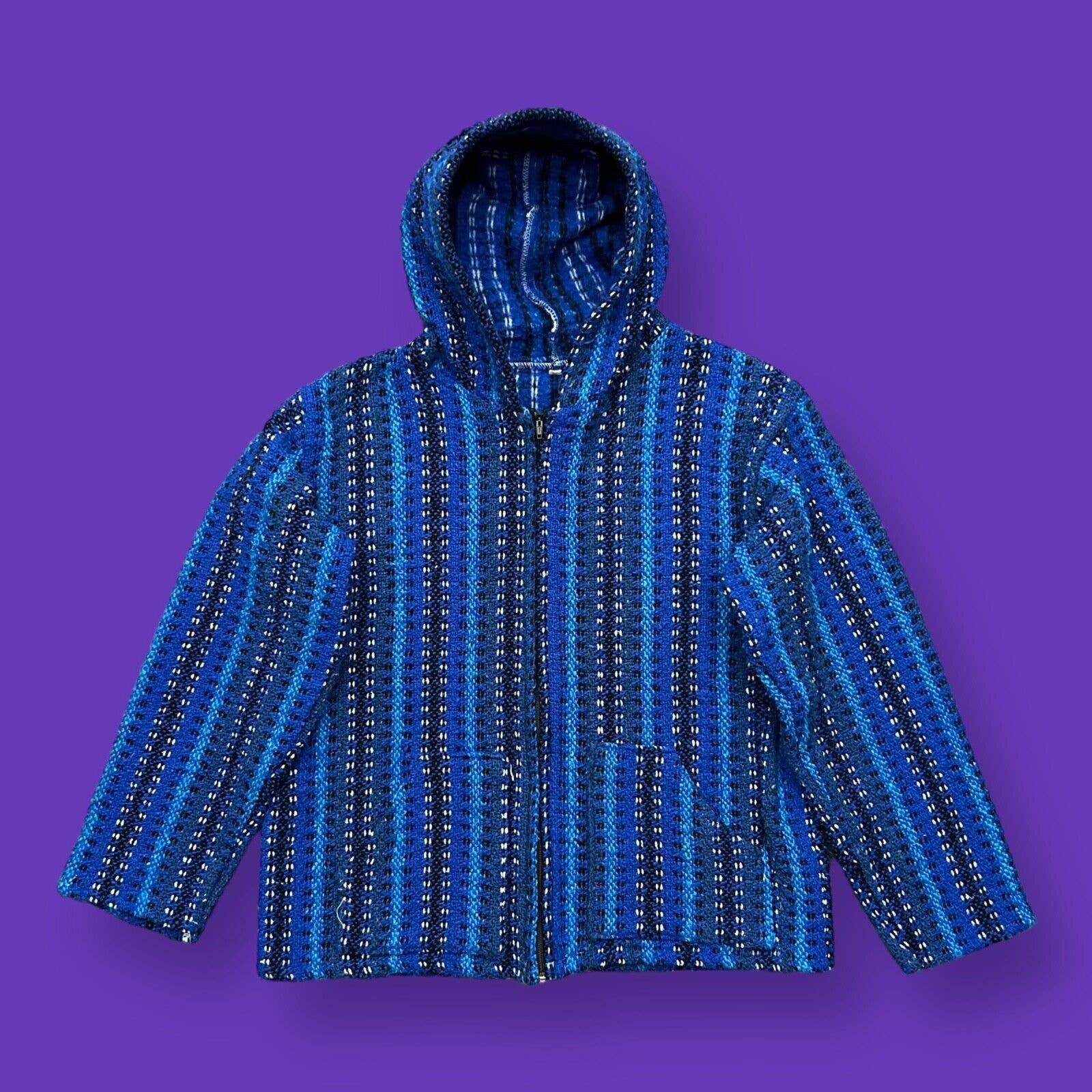Vintage Vintage Knit Hoodie Full Zip 80s 90s Baja Drug Rug Jacket | Grailed