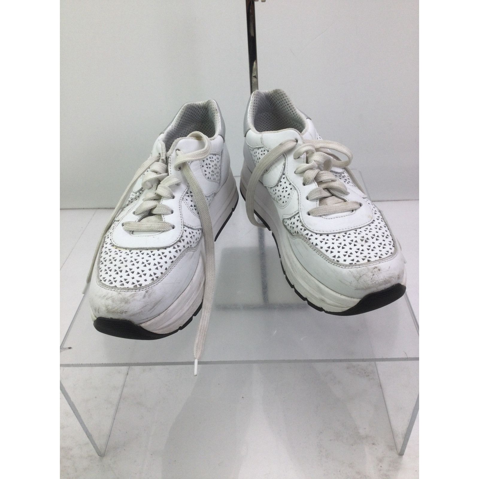 Voile Blanche Voile Blanche White & Silver Laser Cut Design Lace-Up ...
