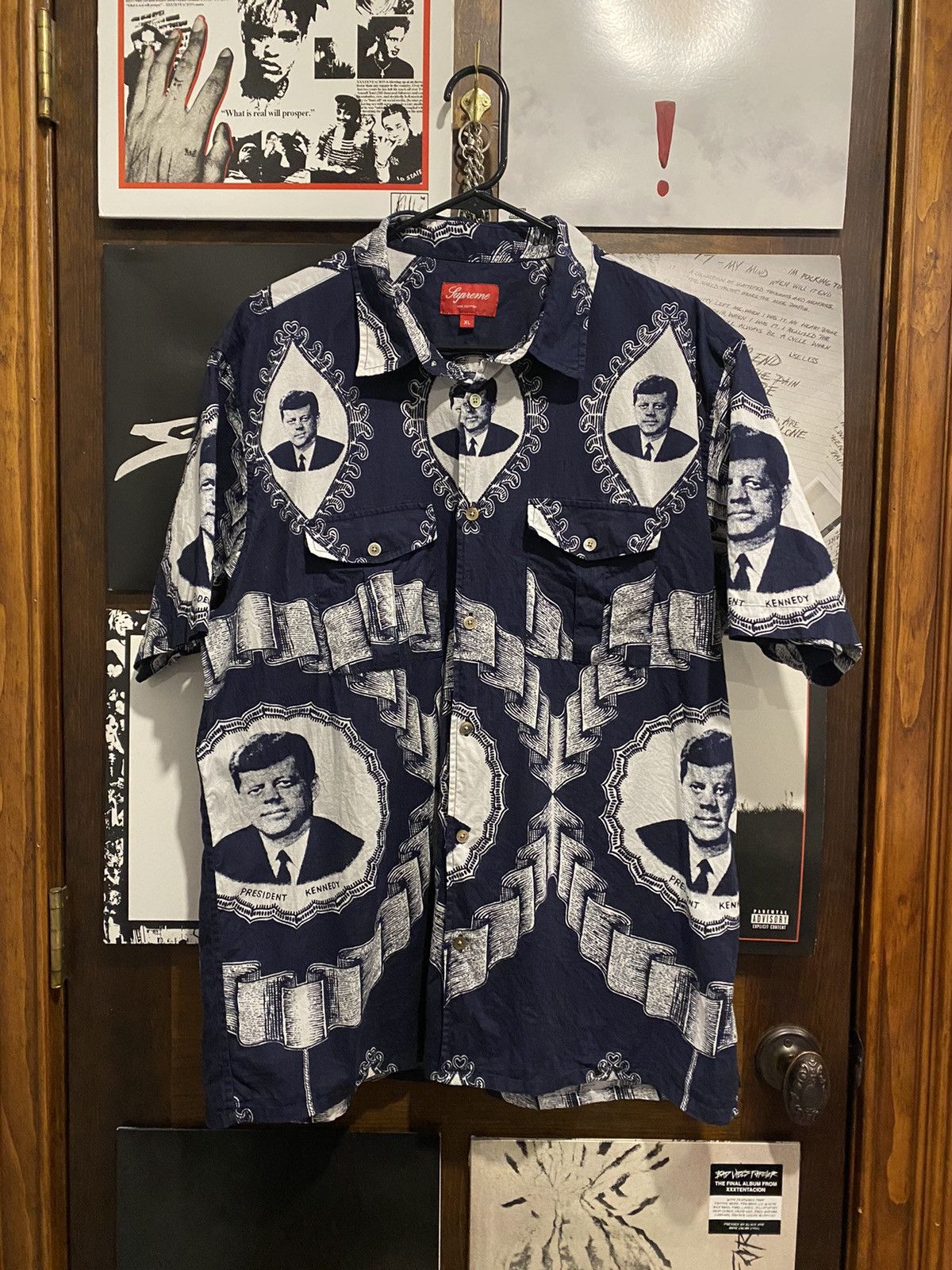 Supreme SS13 John F. Kennedy JFK Navy White Button Up Tee Shirt | Grailed