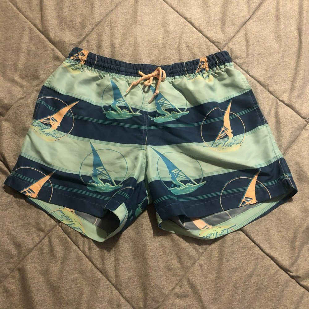 Chubbies Chubbies Swim Trunks Medium 5" Blue/Green Sailboat Print | Grailed