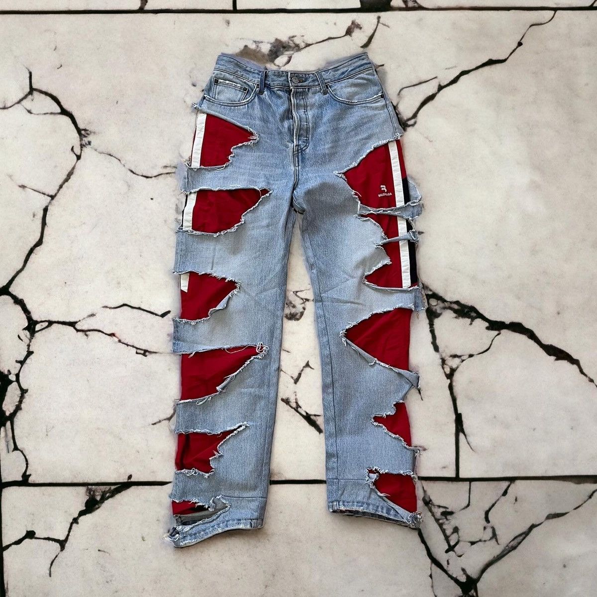 Balenciaga Balenciaga Slashed Denim Red blue | Grailed