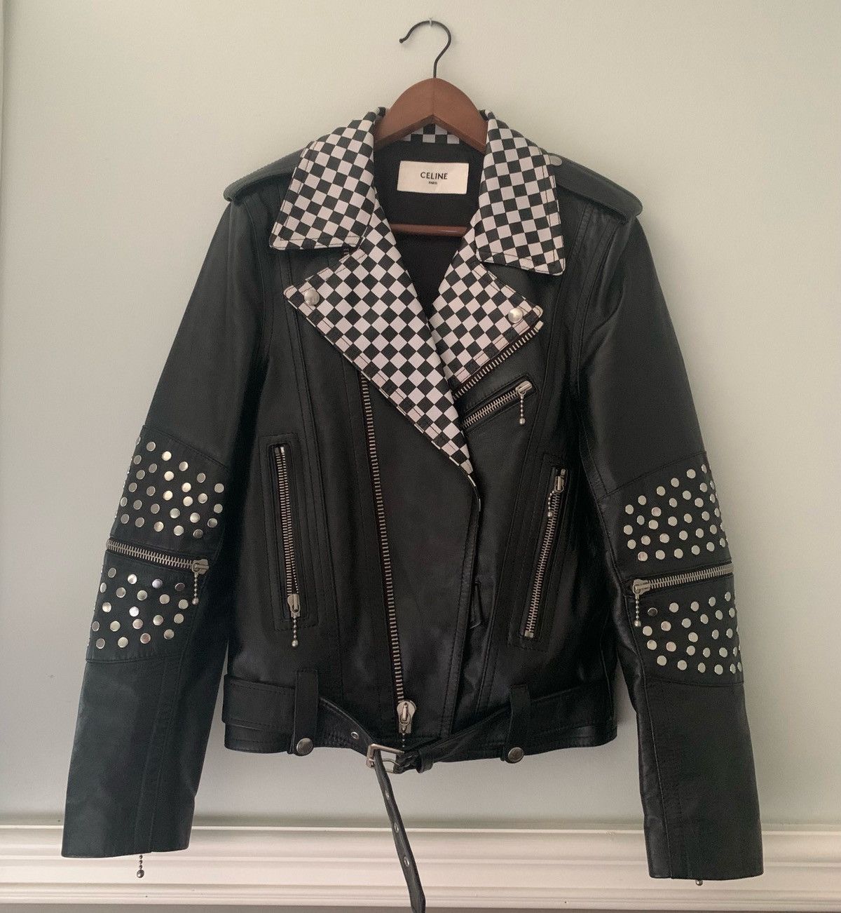 Celine × Hedi Slimane Celine X Hedi Slimane Checkered Perfecto Leather Jacket | Grailed