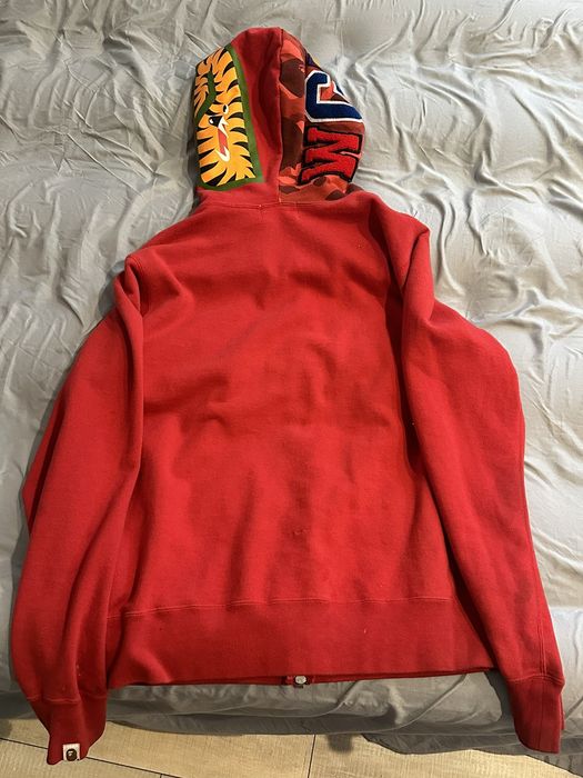 Bape Red BAPE Camo Shark Full Zip Hoodie | Grailed