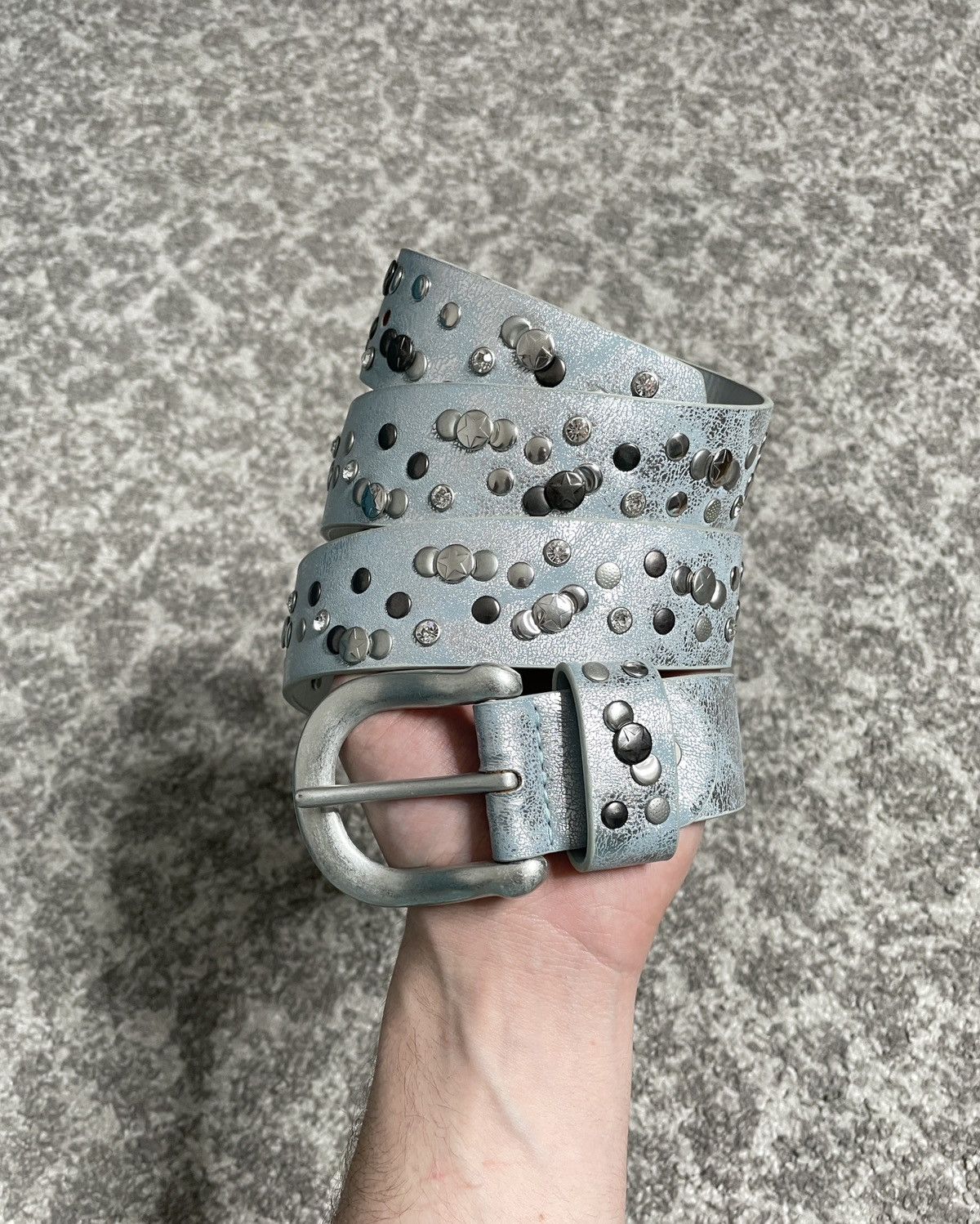 Vintage Vintage Baby Blue Leather Belt Silver Studs Figured Punk Emo ...