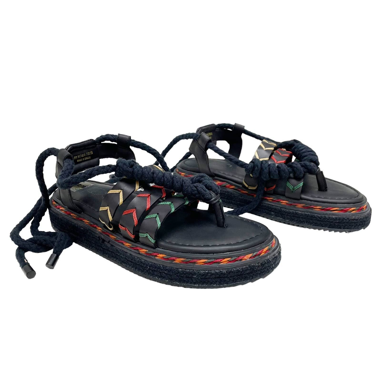 Farm Rio Farm Rio Black Rope Tie Flatform Sandals Size 8 Black NWOT ...