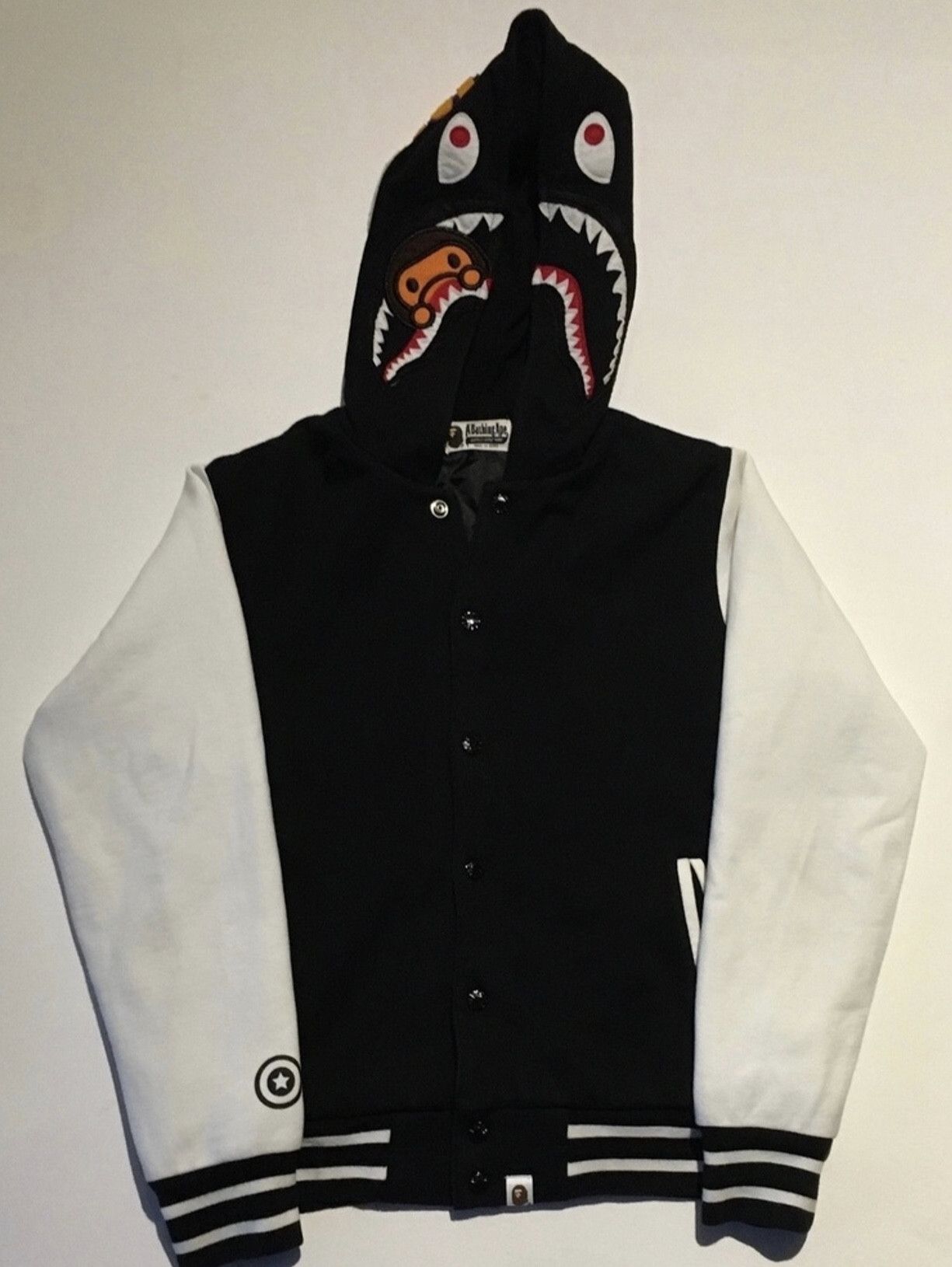 Bape Bape heavy shark hoodie varsity bomber jacket | Grailed