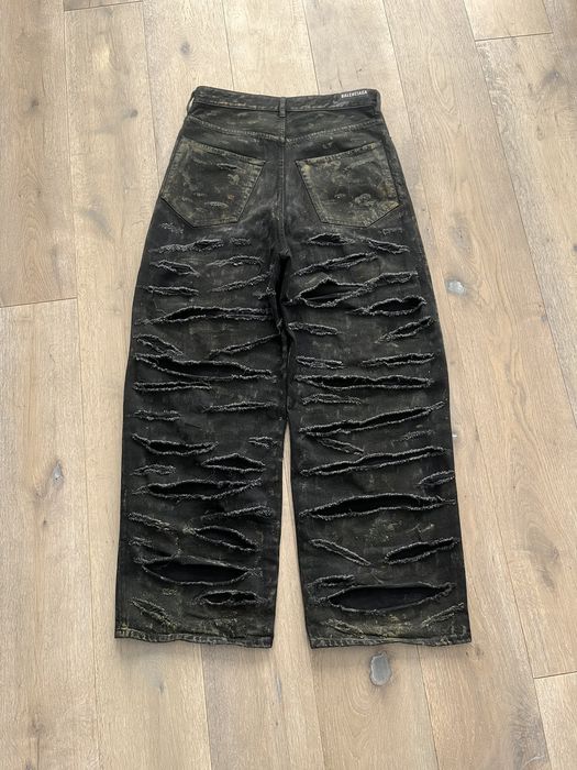 Balenciaga Balenciaga super destroyed ripped slashed muddy denim jeans ...