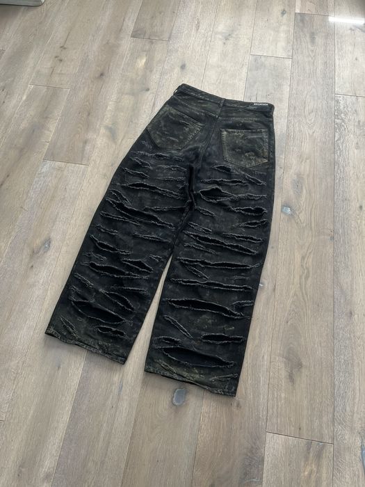 Balenciaga Balenciaga super destroyed ripped slashed muddy denim jeans ...