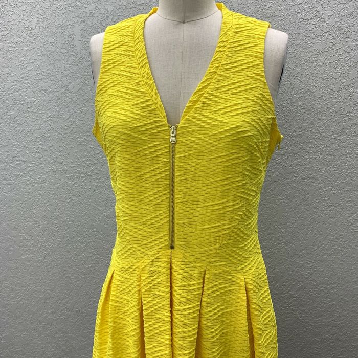 Guess GUESS Zip Front Fit & Flare Dress Womens 10 Yellow Textured Knit ...