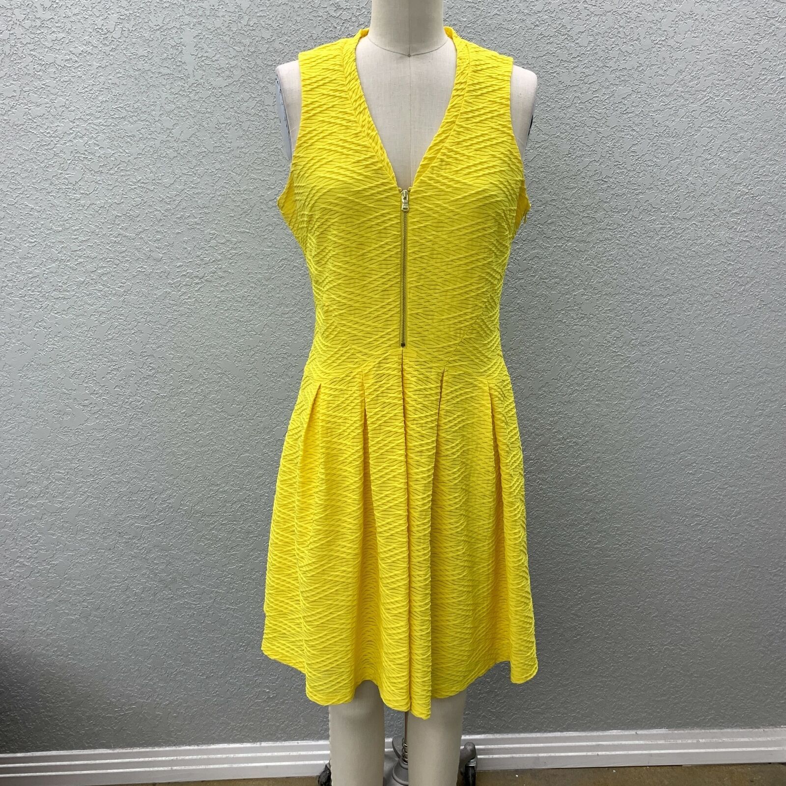 Guess GUESS Zip Front Fit & Flare Dress Womens 10 Yellow Textured Knit ...