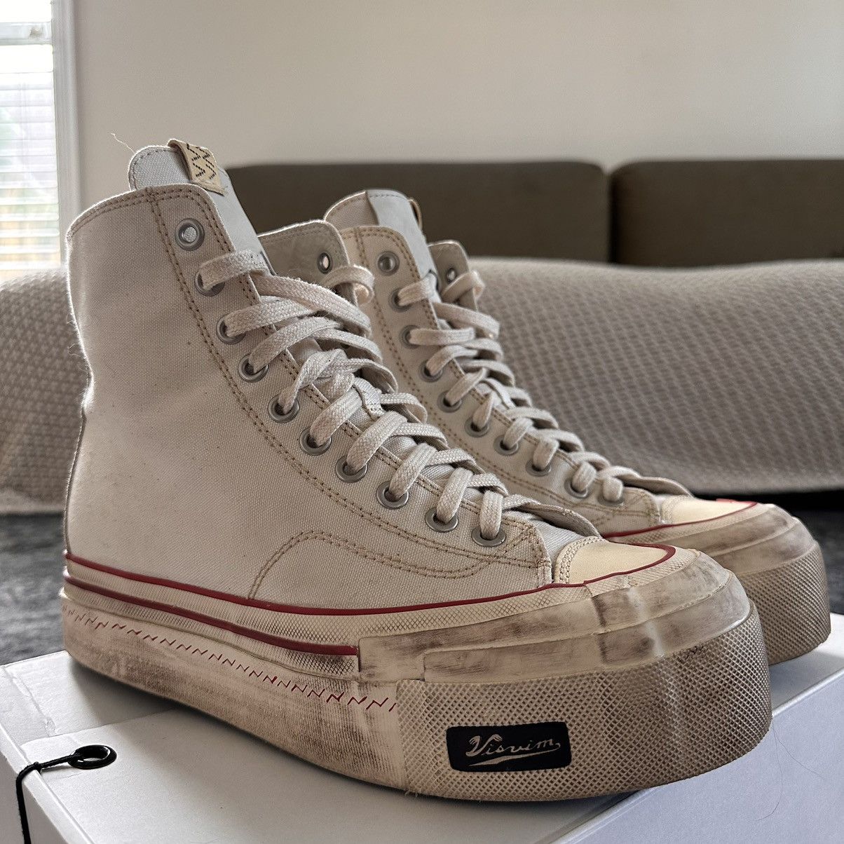 Visvim Visvim Ivory Skagway G. Hi Pattern Sneakers | Grailed