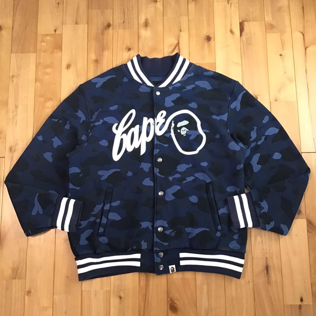 Bape × Nigo BAPE Blue camo sweat varsity jacket a bathing ape NIGO ...